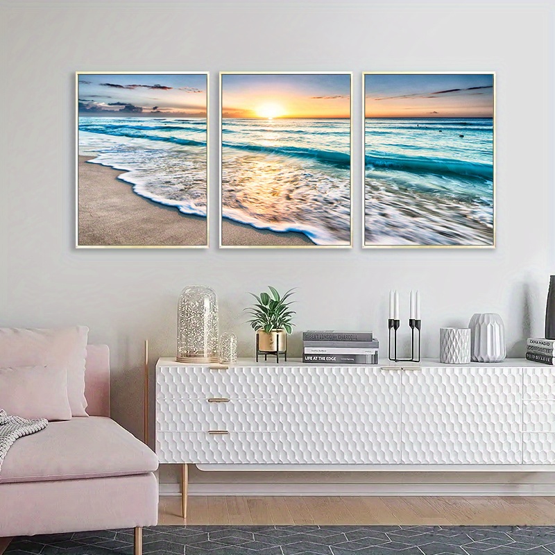 Romantic Beach Sunset Wall Art Posters Beach Sea Wave - Temu New Zealand