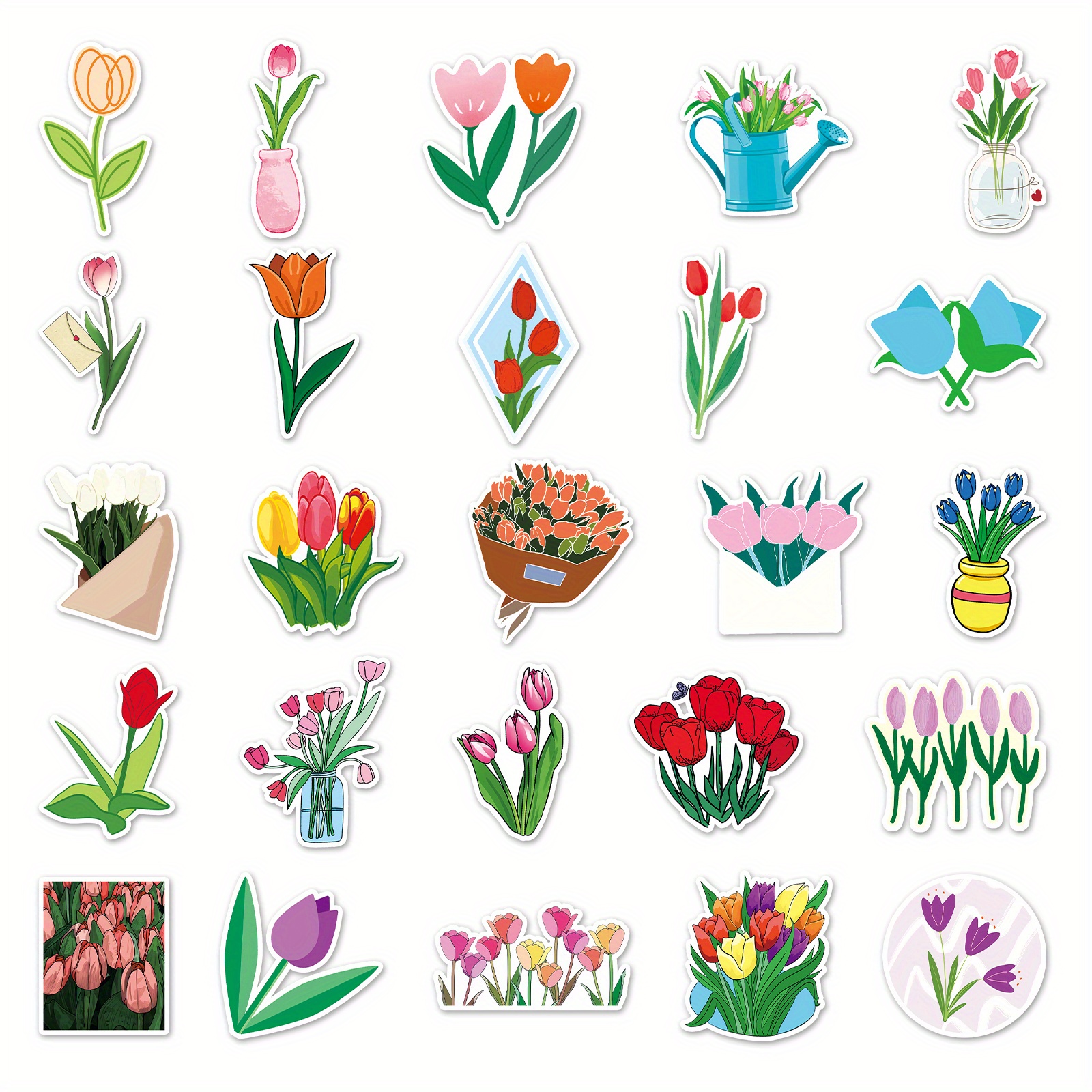 50pcs 튤립 꽃 크리 에이 티브 스티커 스케이트 보드 수하물 손 계정 Diy 노트북 자동차 장식 Temu