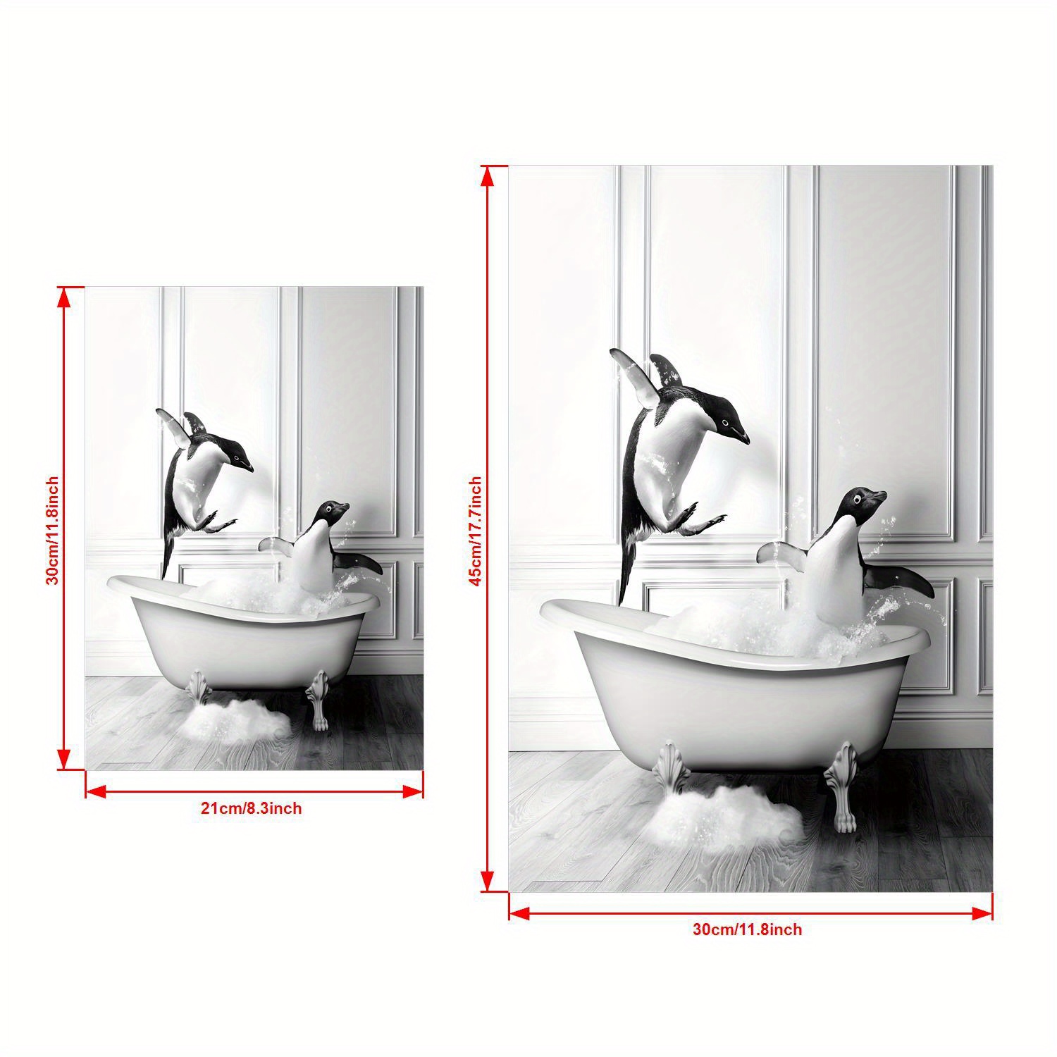 1pc Penguins Playing In Bath Tub Print Penguin Bathing Canvas Wall Art ...