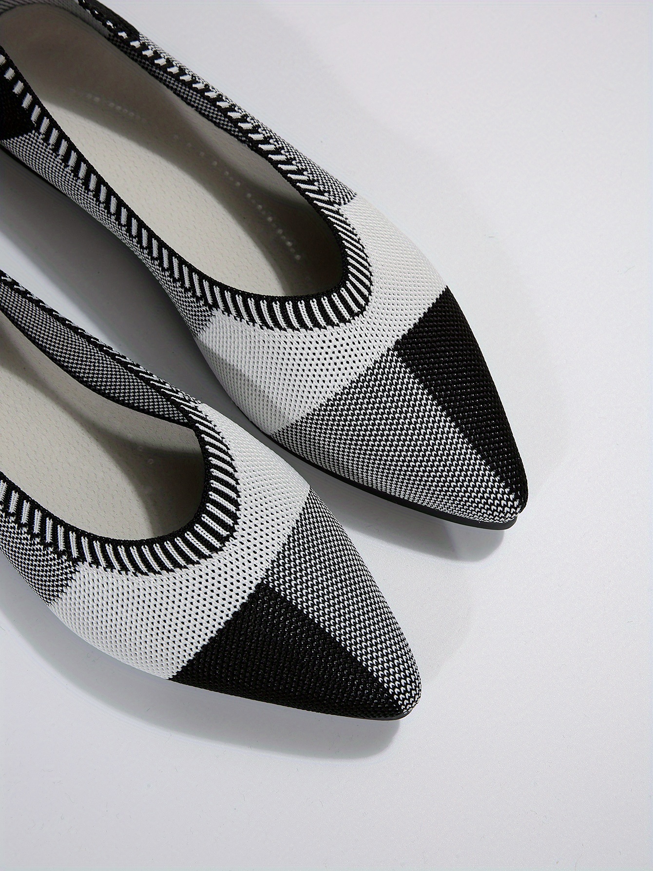 Womens Colorblock Ballet Flats Pointed Toe Knitted Slip Temu