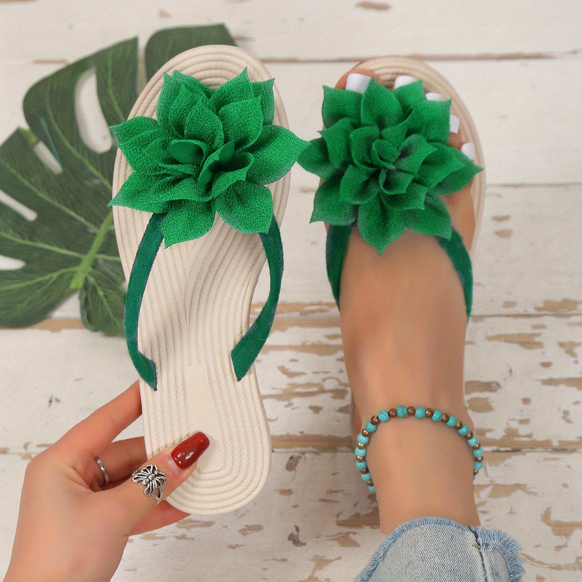 Women's Floral Decor Flip Flops Open Toe Round Toe - Temu New Zealand