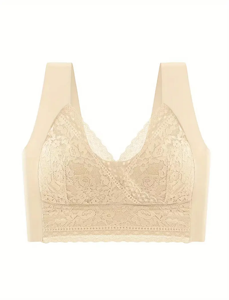 Contrast Lace Wireless Bra Elegant Comfy Push Bra Temu Canada
