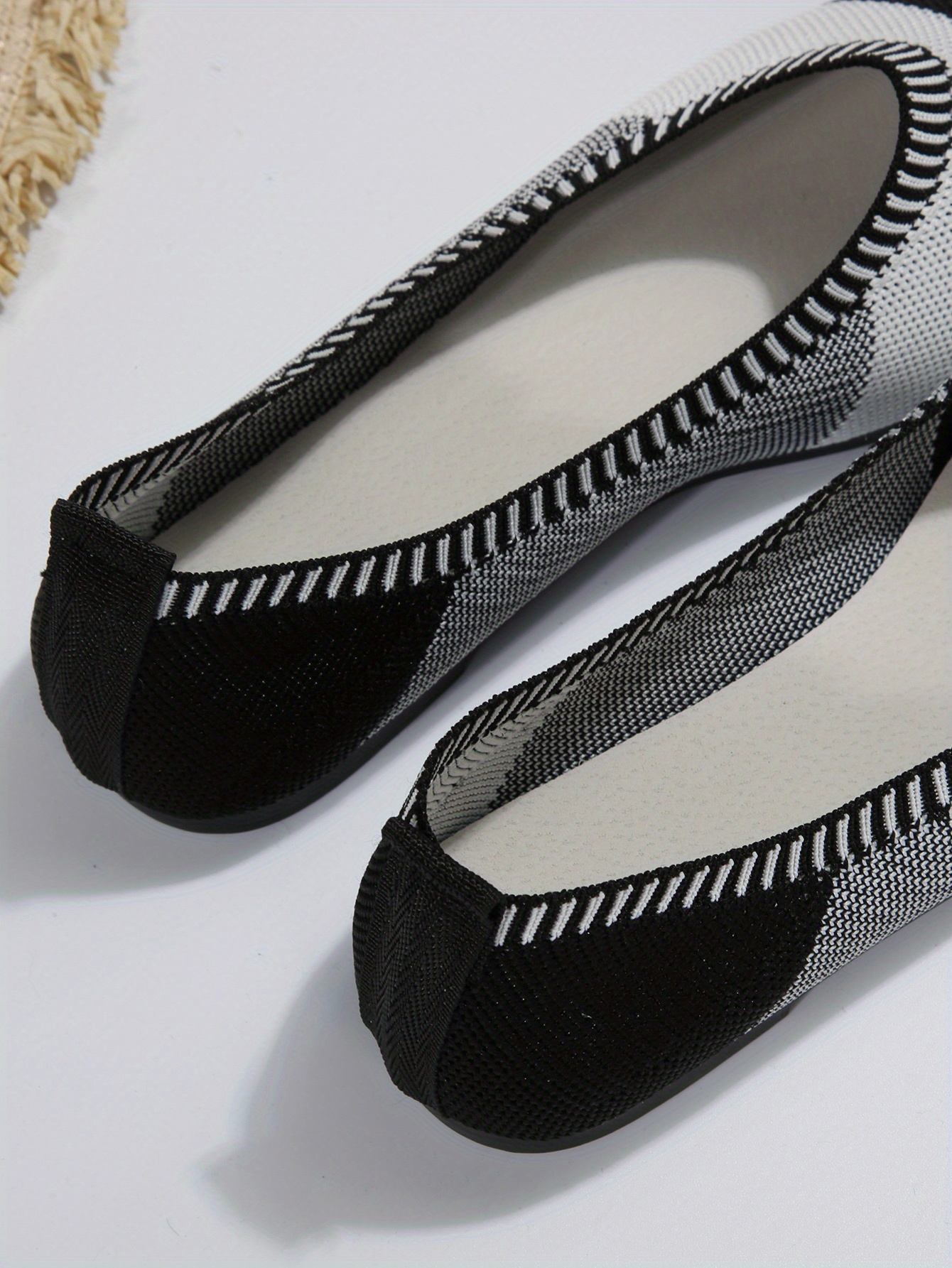 Womens Colorblock Ballet Flats Pointed Toe Knitted Slip Temu