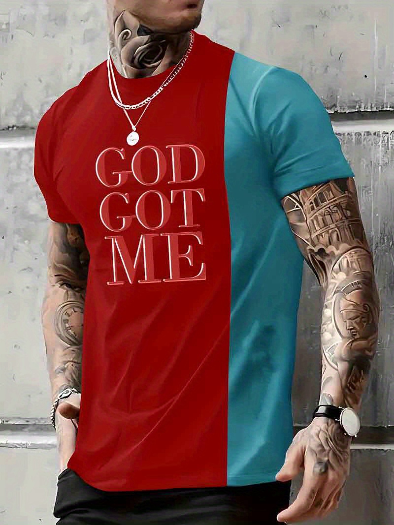 "god Got " Letter Pattern Print Men's Comfy Color Block T - Temu