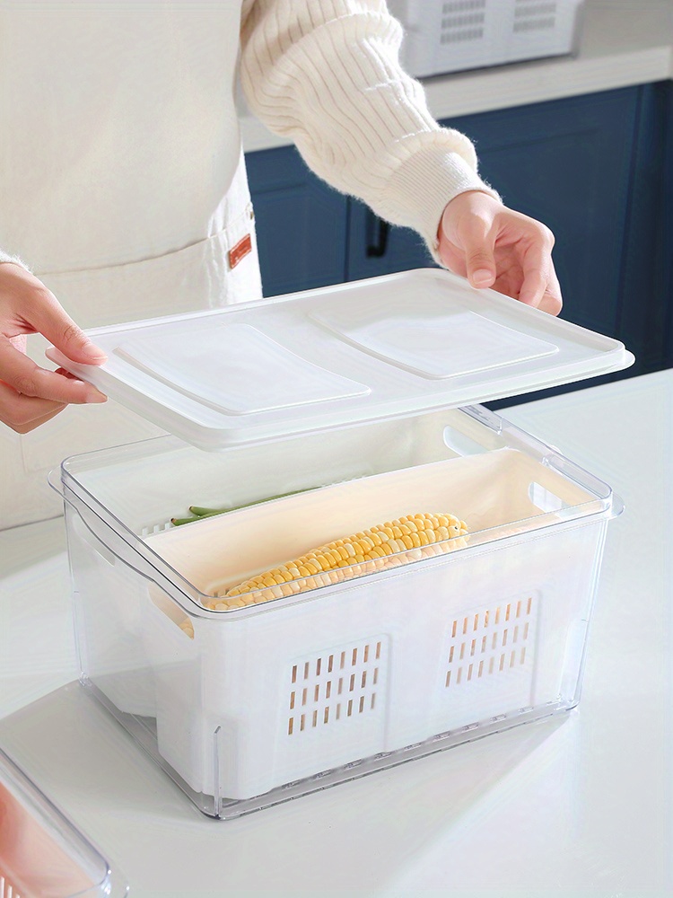 Large Capacity Refrigerator Storage Box Drain Basket Handle - Temu Denmark