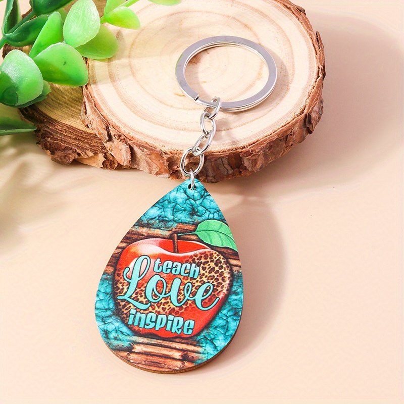 Wooden Teacher's Day Gift Keychain Teach Love Inspire Cute Key Chain ...