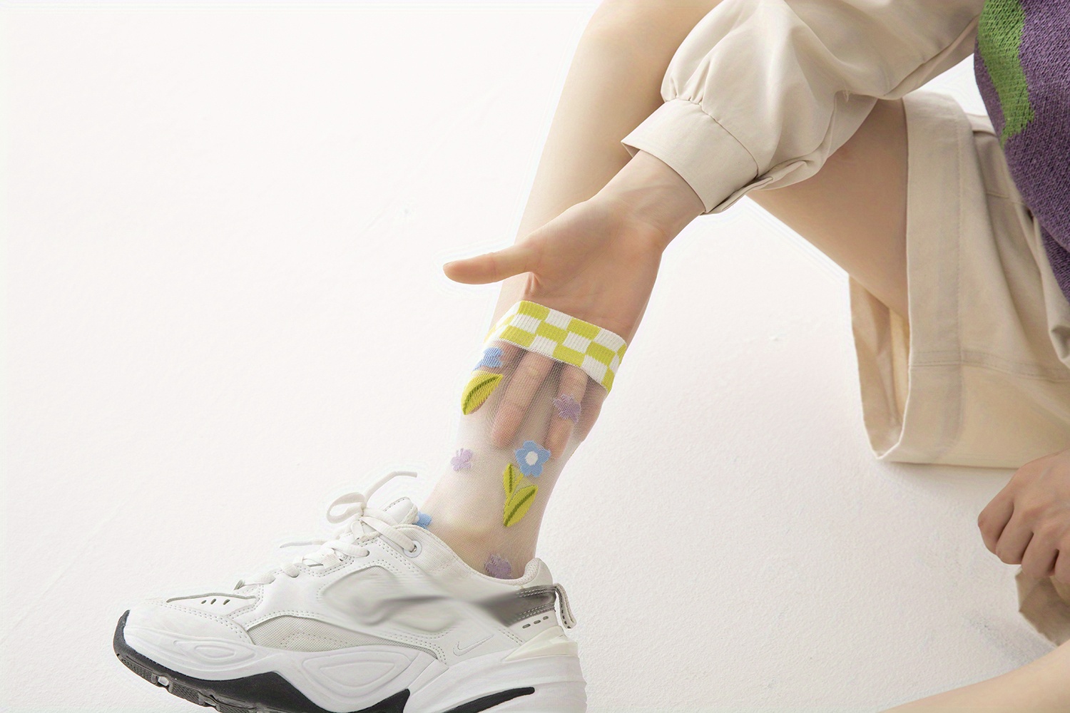 Floral Print Mesh Socks Sweet Cute Sheer Tube Socks - Temu New Zealand