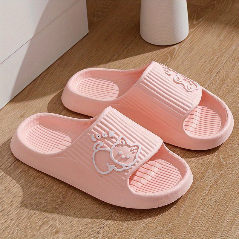 Women's Cute Kitten Pattern Slides Solid Color Indoor - Temu Canada