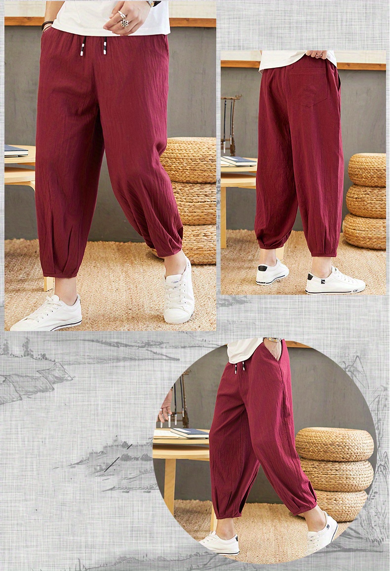 Men's Cotton Solid Pants Casual Breathable Comfy Thin - Temu Norway