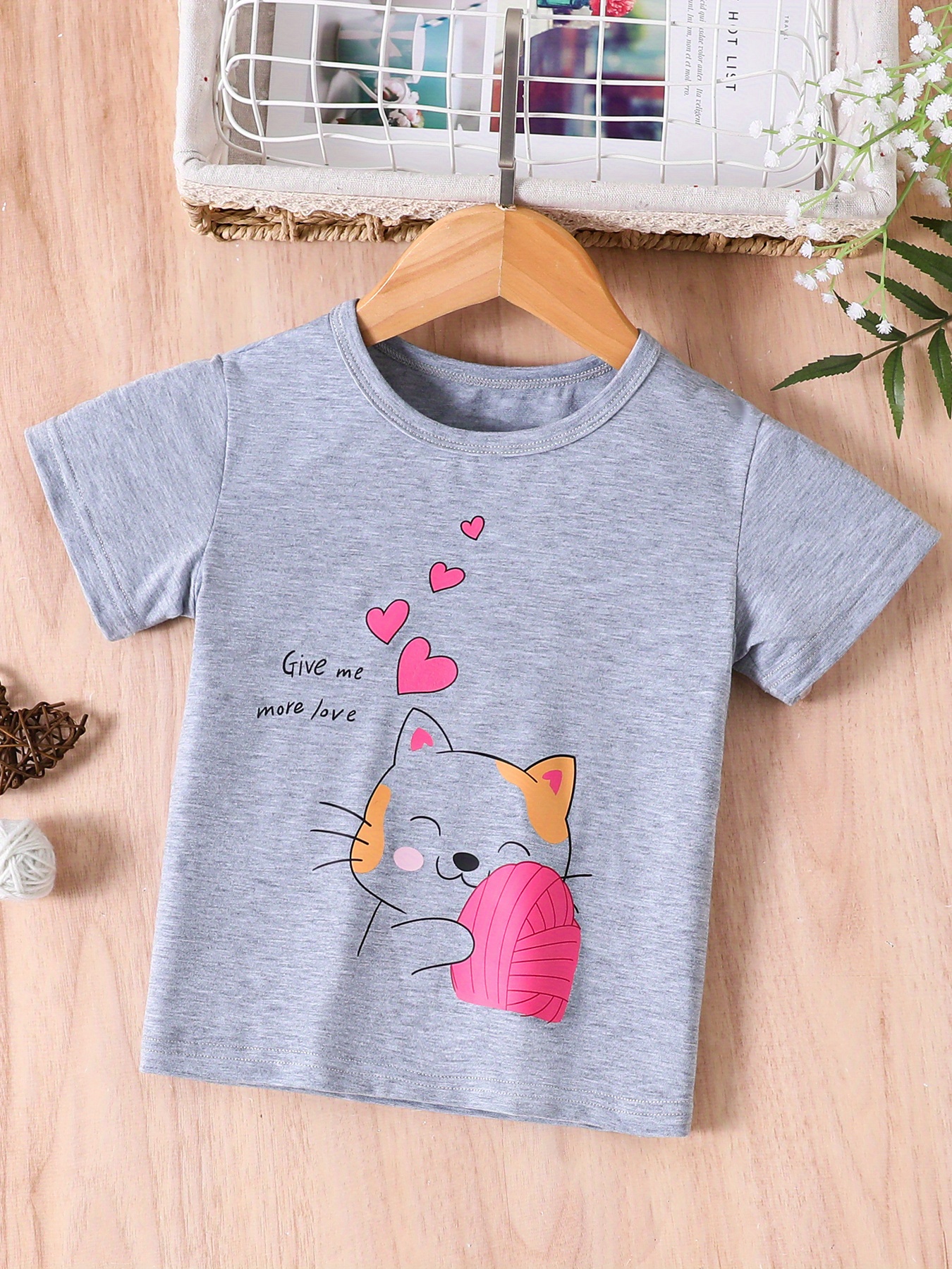 Girls Casual Trendy Cute Cartoon Kitten Graphic T shirt - Temu