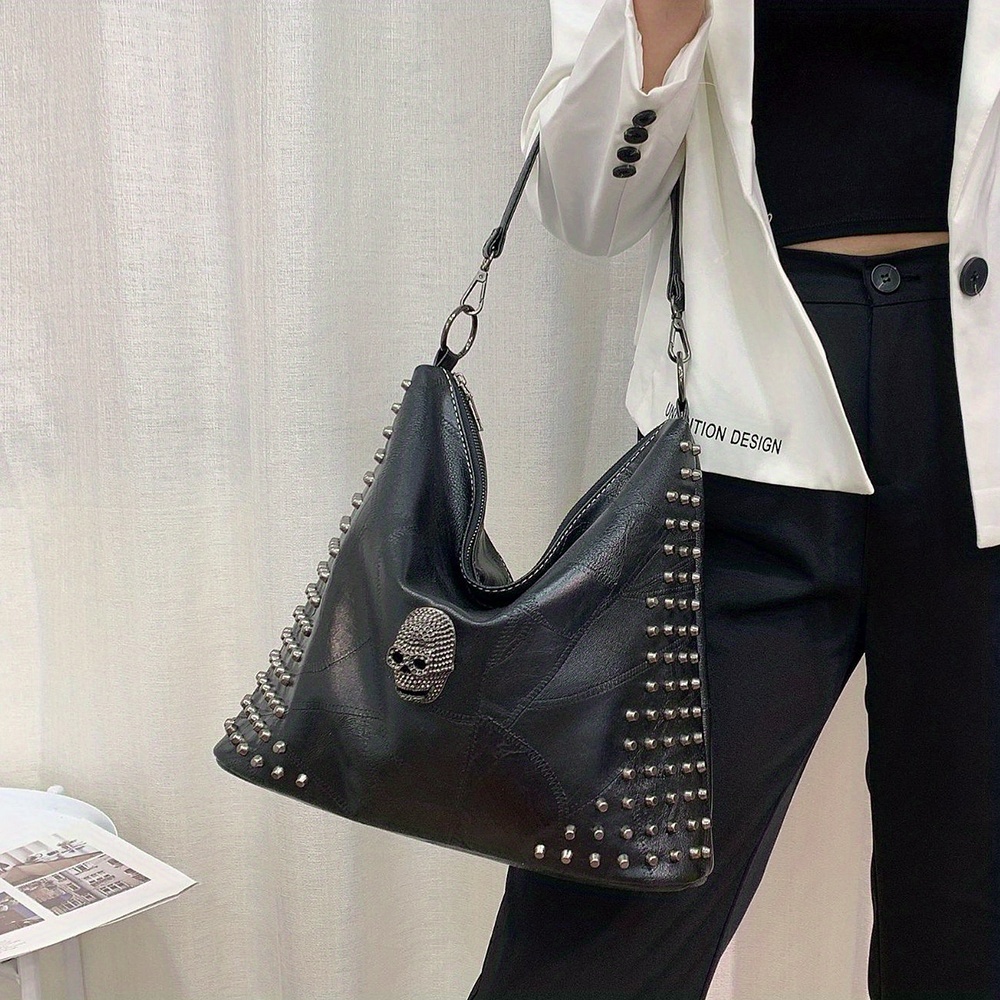 Gothic Studded Decor Tote Bag Vintage Chain Shoulder Bag - Temu Australia