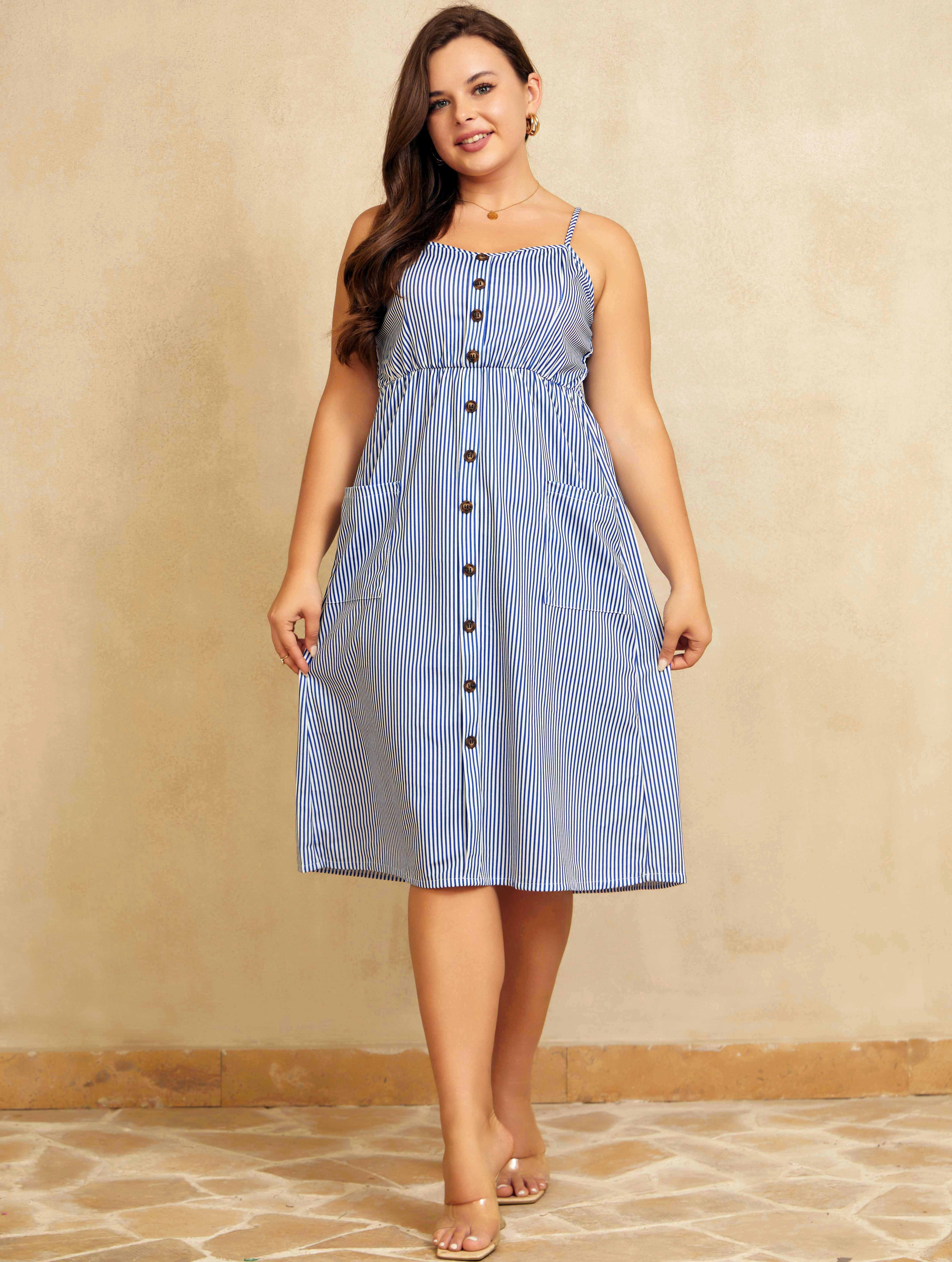 Plus Size Elegant Dress Women's Plus Button Detailing - Temu