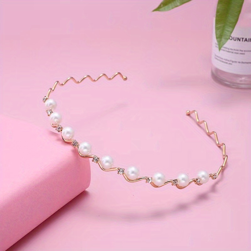 Faux Pearl Alloy Headband Elegant Head Hoop Rhinestone - Temu United