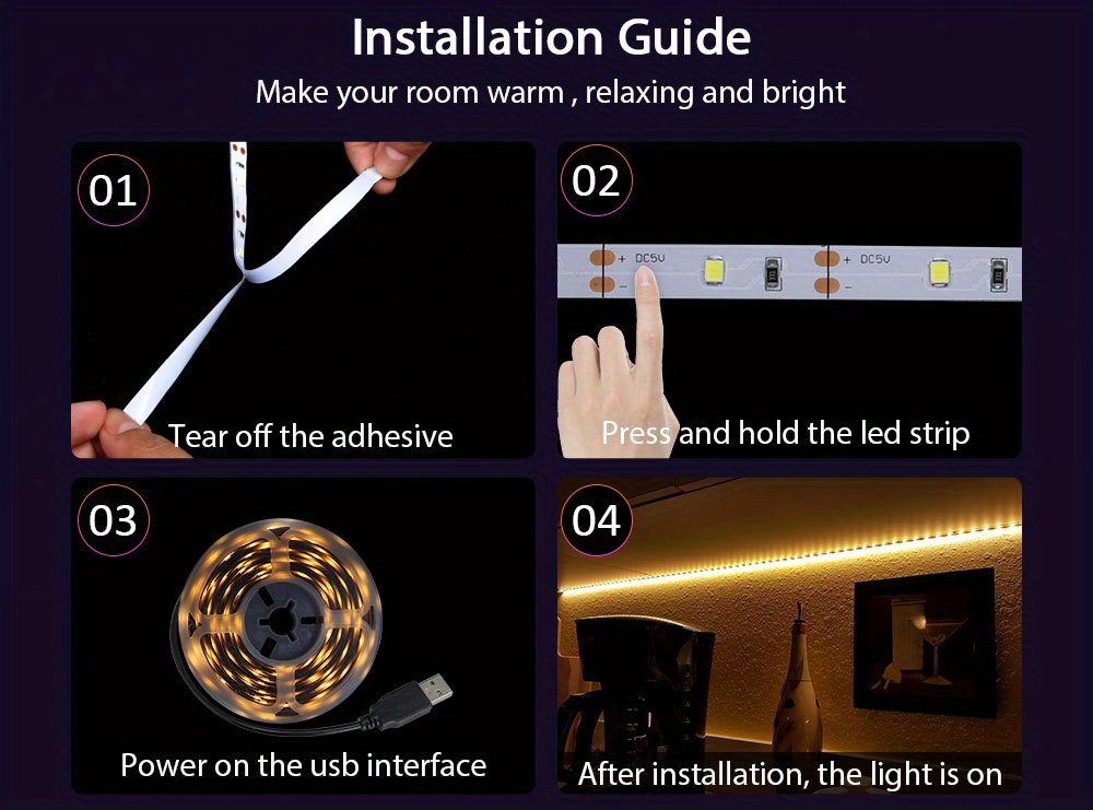 Motion Sensor Strip Light Led Closet Lights Usb Powered - Temu
