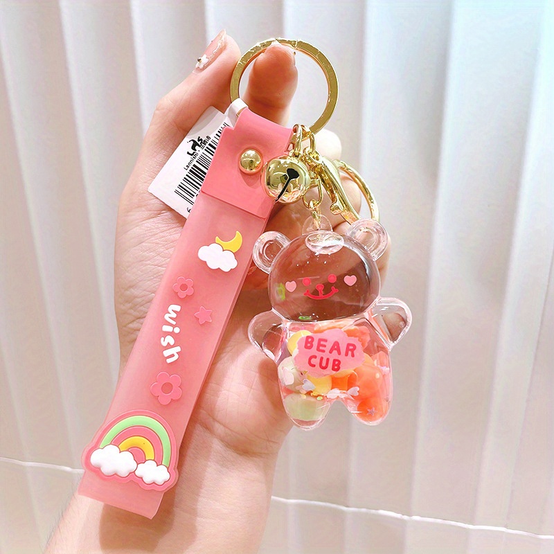 cute rainbow oil acrylic bear drift bottle pendant cartoon car keychain ...