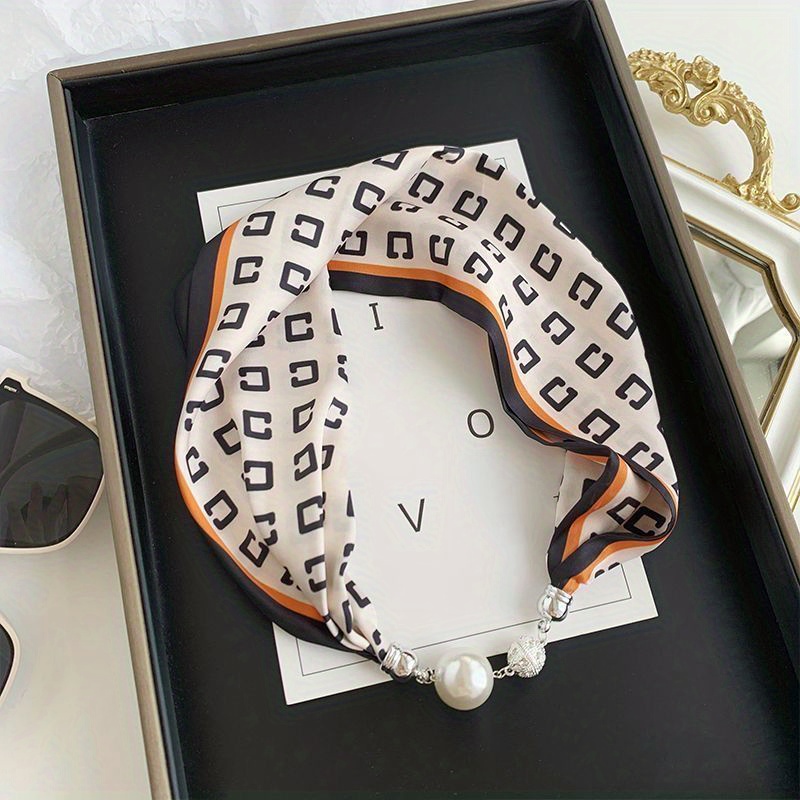 הדפס אבזם מגנטי צעיף פו פנינה דקור קלאסי אינפיניטי צעיף אלגנטי שרשרת ...