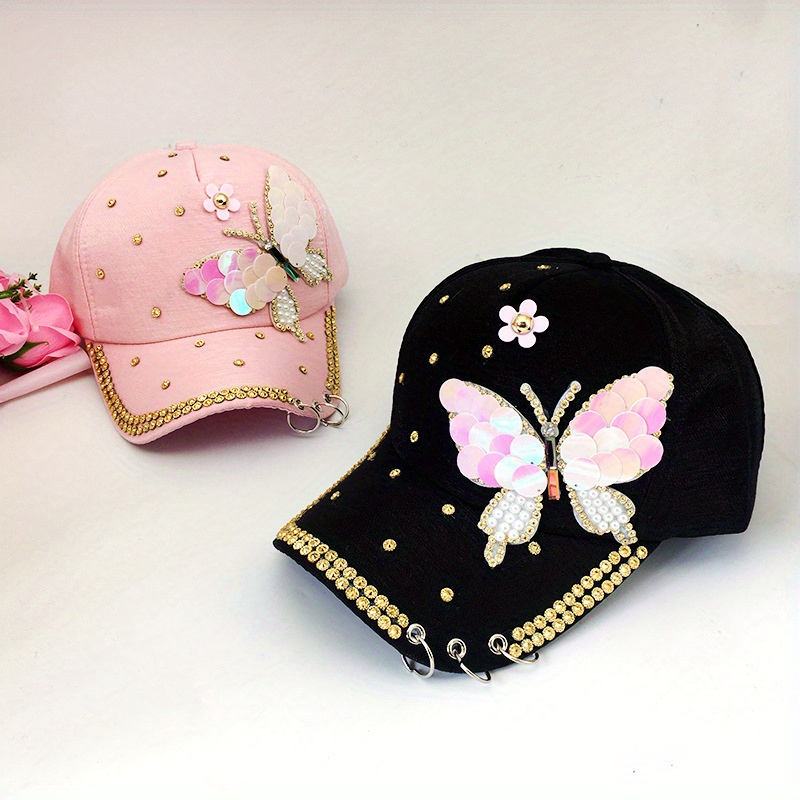 Hat Summer Butterfly Sequins Ring Mercerized Baseball Cap Men And Women ...