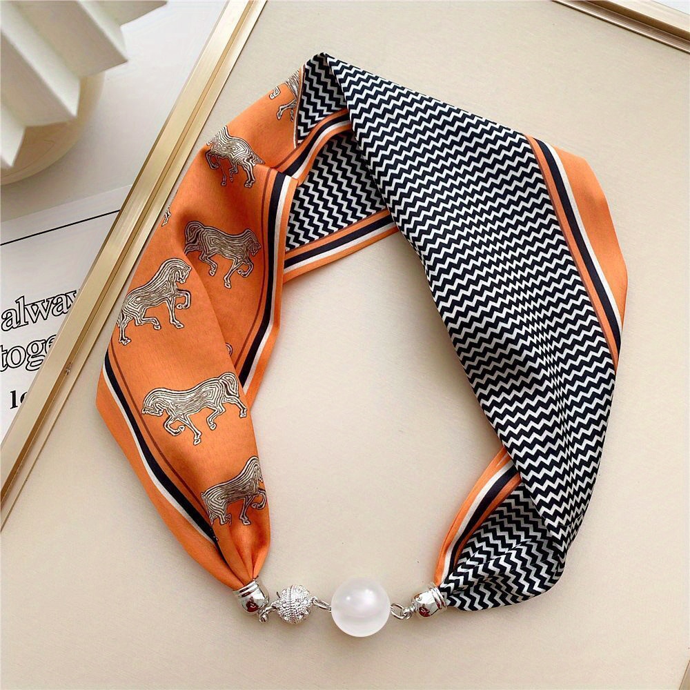 הדפס אבזם מגנטי צעיף פו פנינה דקור קלאסי אינפיניטי צעיף אלגנטי שרשרת ...