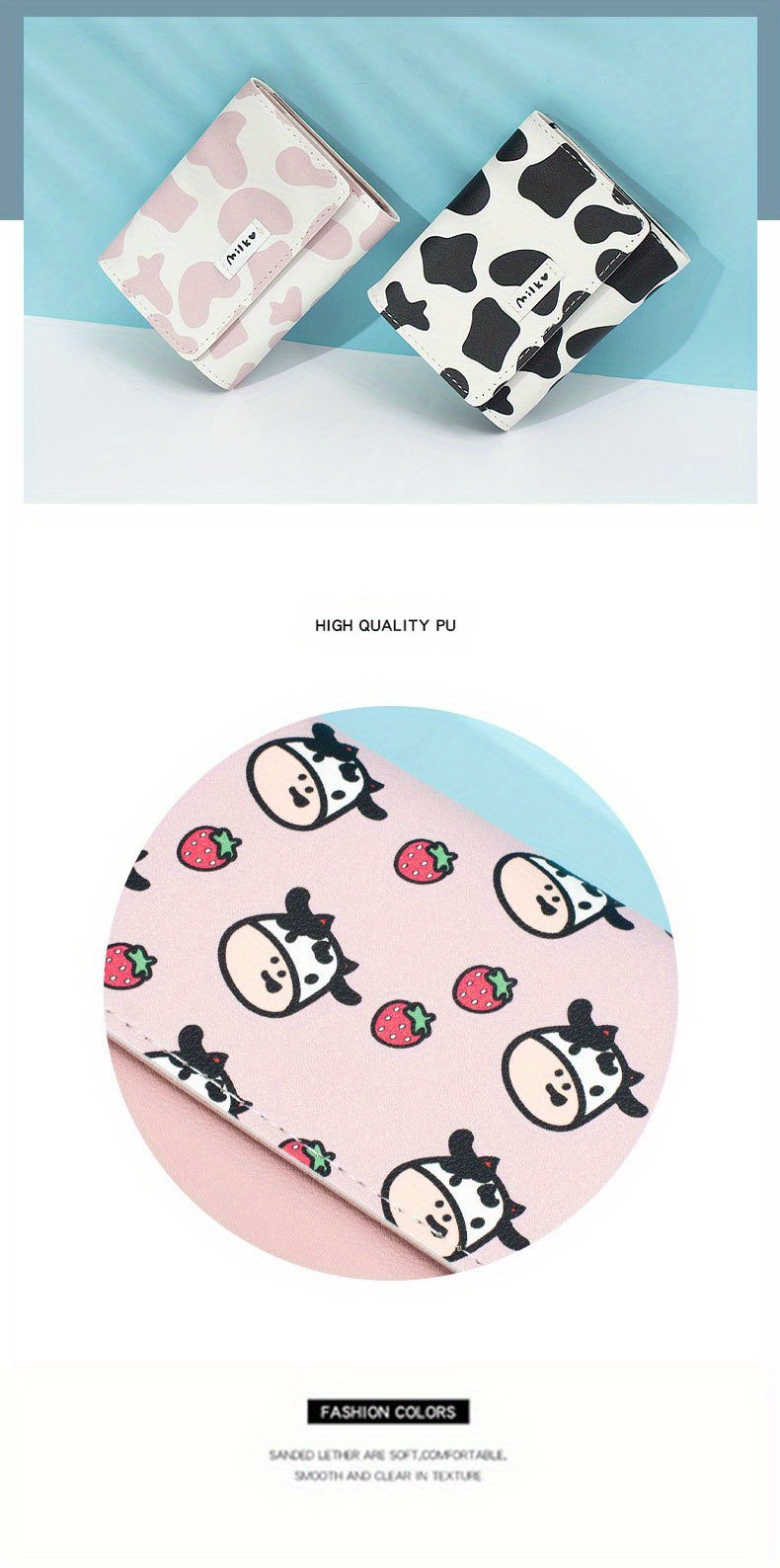 cartoon cow print short wallet trifold coin purse trendy - Temu New Zealand