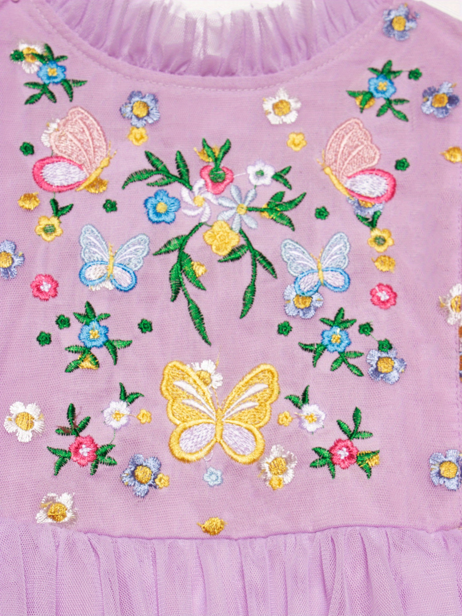 Toddler Girls Flutter Sleeve Flower Embroidery - Temu New Zealand