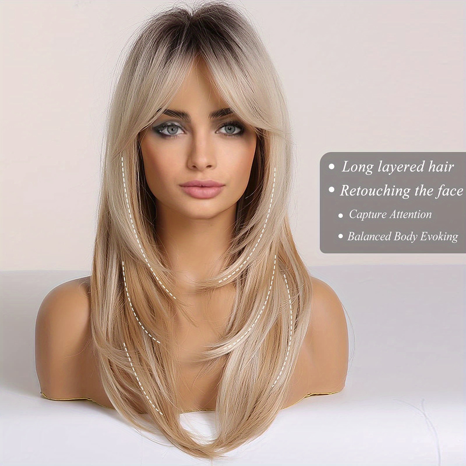 Long Wigs Women Layered Synthetic Wig Bangs Heat Resistant - Temu Australia