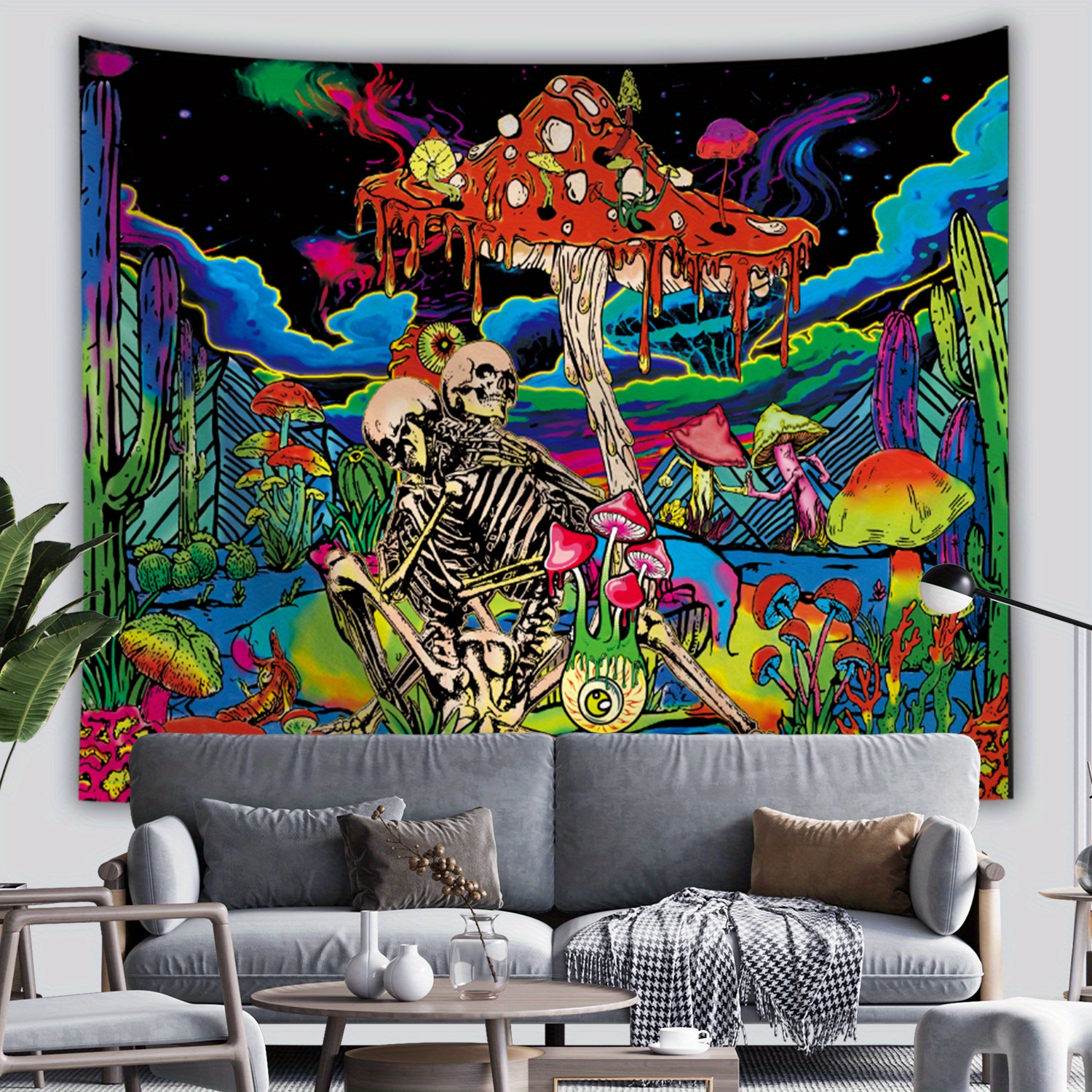 skeleton mushroom cactus tapestry black light aesthetic - Temu Canada