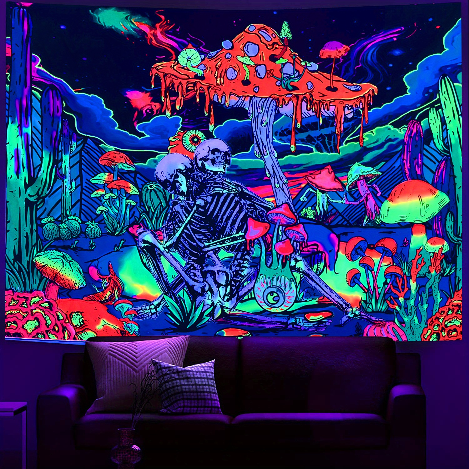 skeleton mushroom cactus tapestry black light aesthetic - Temu Canada