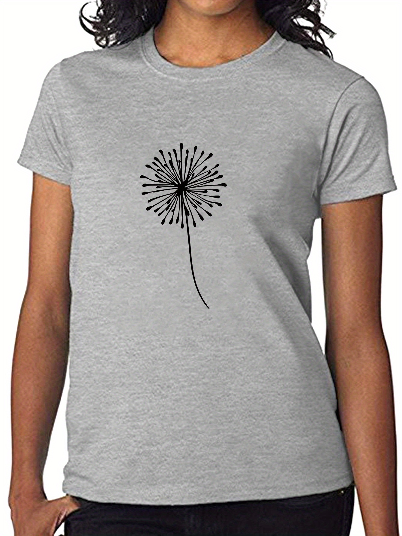 Dandelion Print Short Sleeve T Shirt Casual Crew Neck T Temu Norway