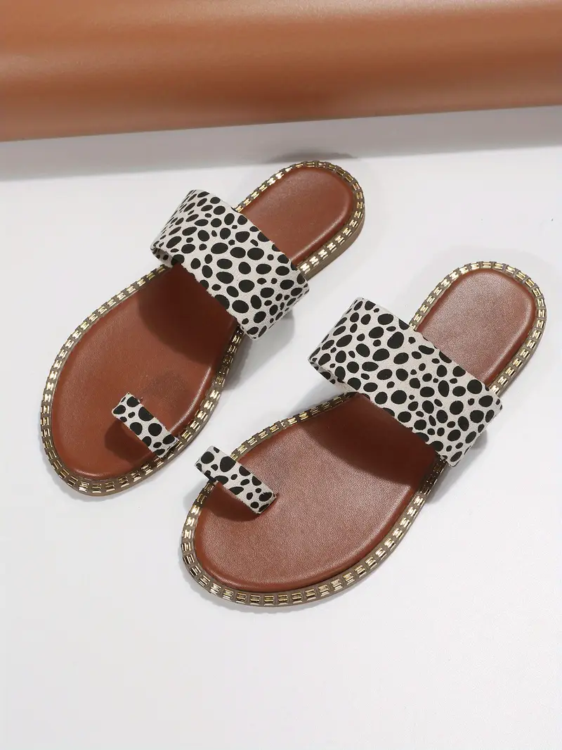 Womens Leopard Print Slide Sandals Lightweight Loop Toe Temu Netherlands