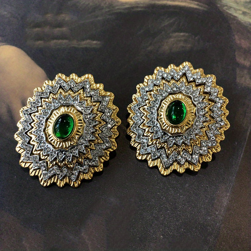 Sparkling Rhinestone Decor Oval Synthetic Gems Stud Earrings - Temu New ...