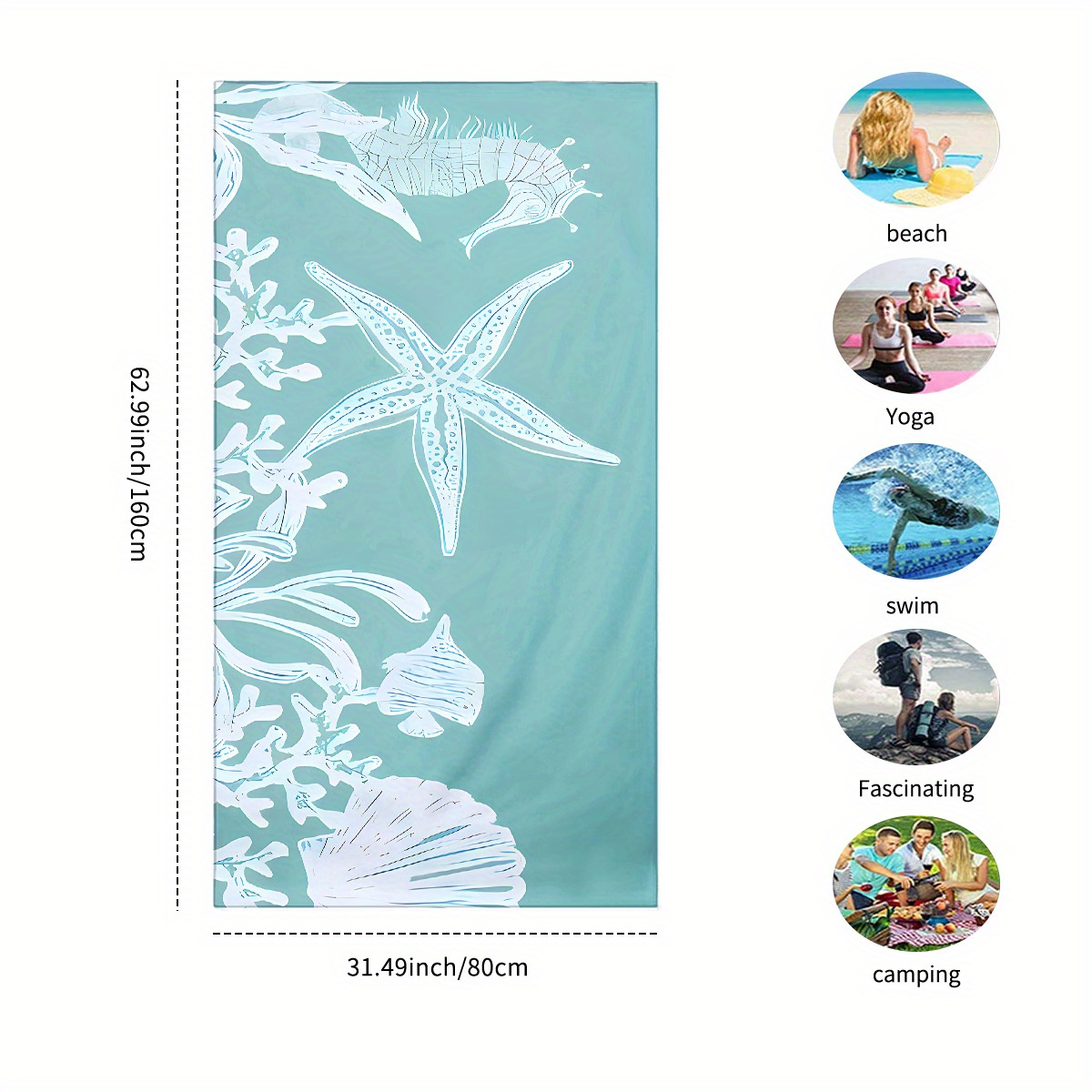 Blue Sea World Pattern Beach Towel Super Absorbent Soft Sand - Temu New ...