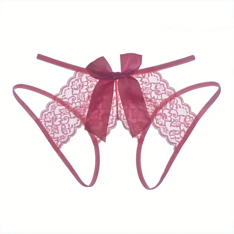Sexy Floral Lace Open Crotch Panties Bow Womens Lingerie Temu