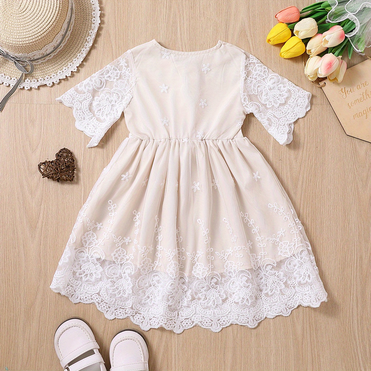 Baby Girls Cute Floral Lace Trim Dress Clothes For Summer - Kid's ...