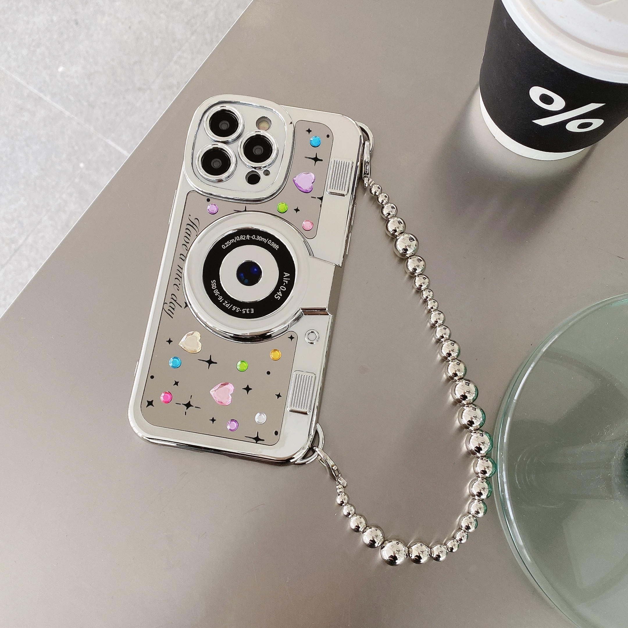 Bling Star Mirror Vetro Camera Phone Case With Chain For Iphone 14 13 ...