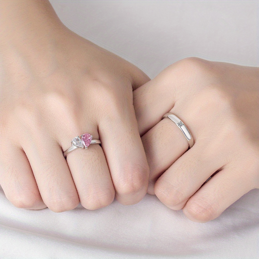 couples ring romantic matching rings pink diamond open - Temu Australia