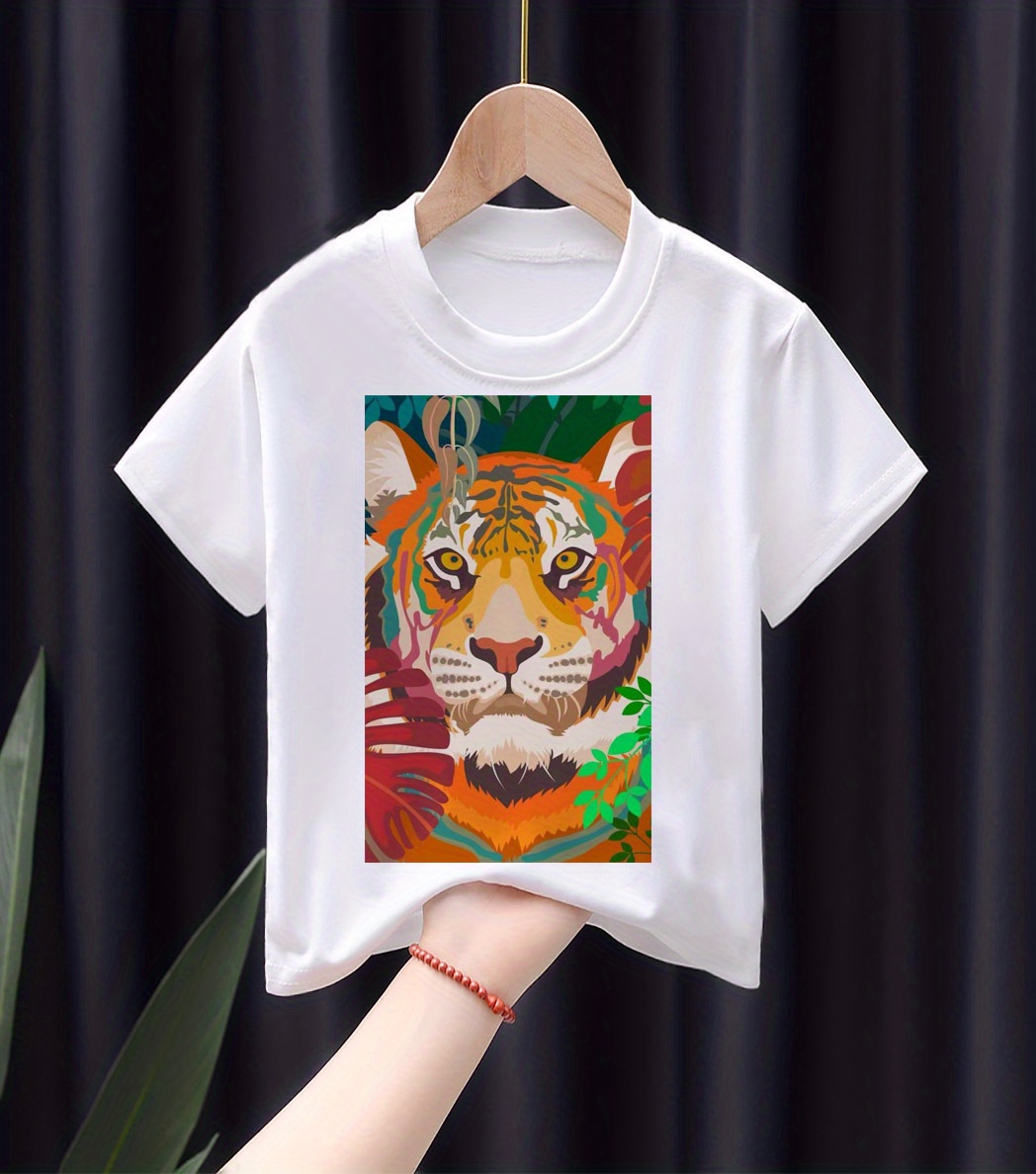 Boys And Girls Teen Cool Tiger Graphic Crew Neck T Shirt - Temu Australia