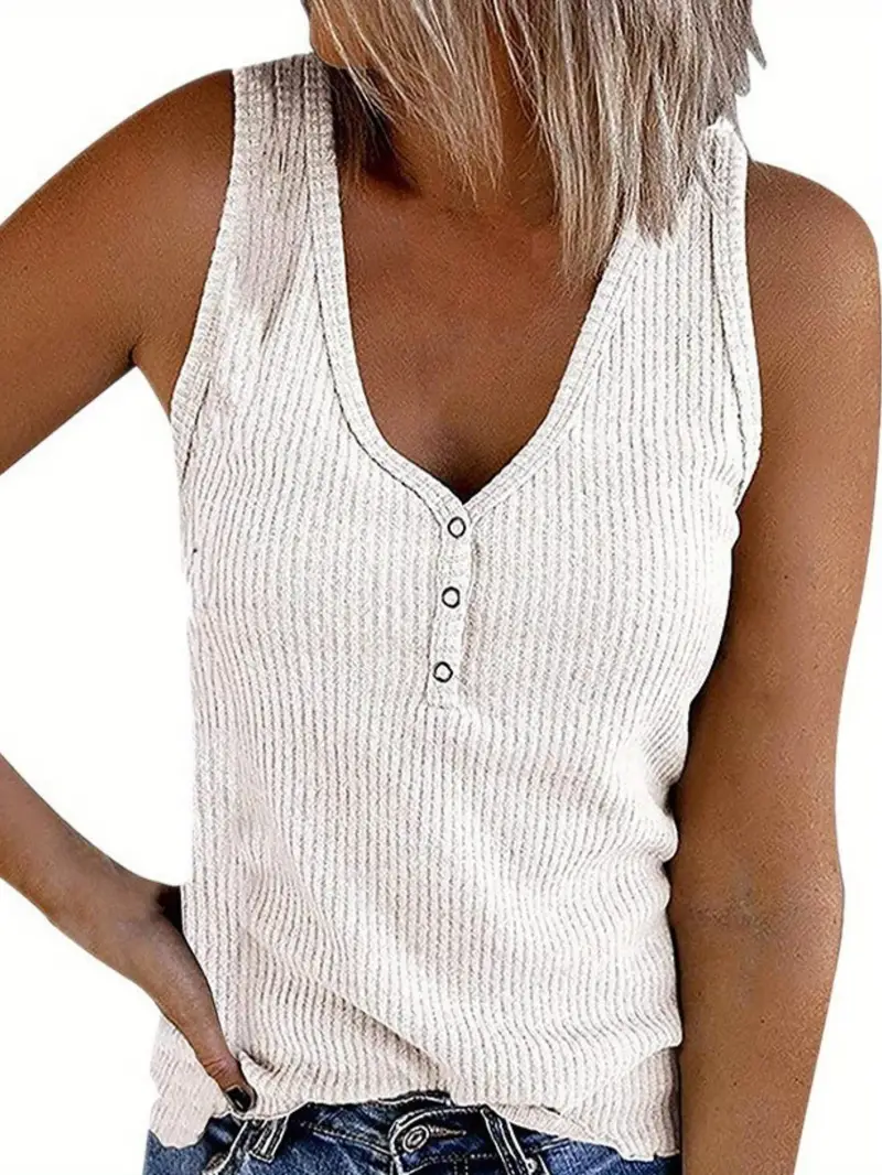 Solid Button Front Tank Top Casual V Neck Summer Sleeveless Temu