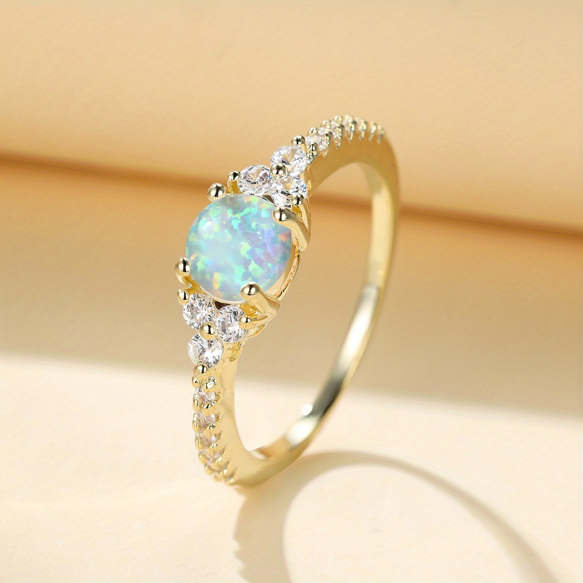 Inlaid Round Shape Opal Finger Ring Temperament Finger - Temu
