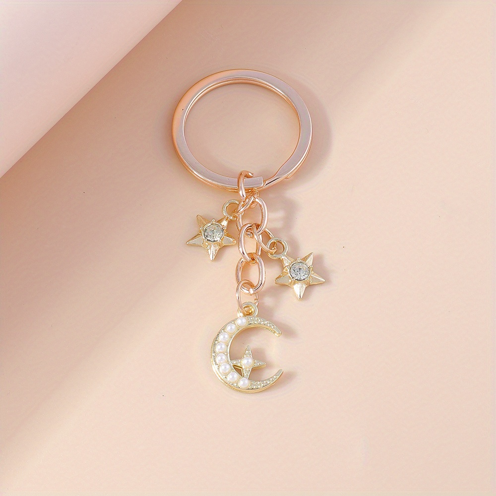 Moon Star Keychain Faux Pearl Rhinestone Key Chain Pendant - Temu ...