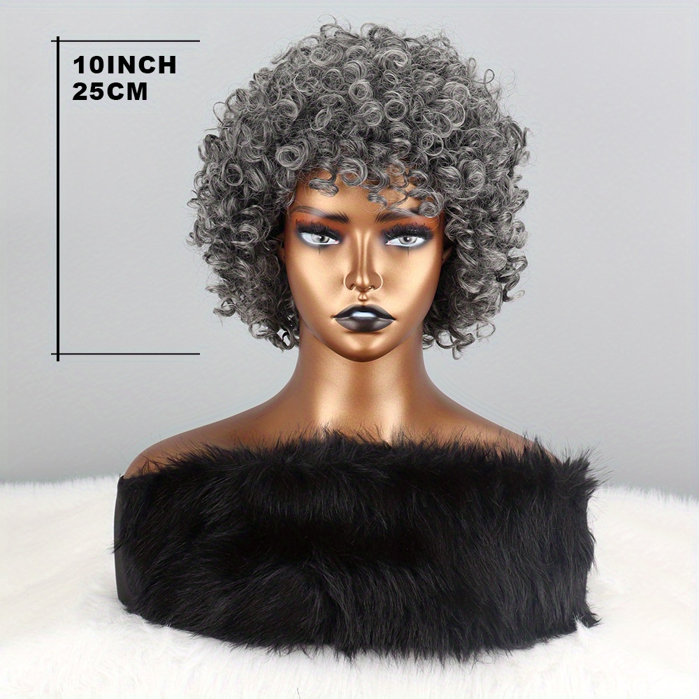 Grey Short Afro Curly Kinky Hair Wigs Bangs Female Soft Temu