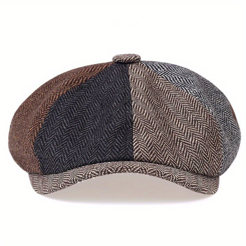 Mens Herringbone Tweed Newsboy Cap Classic Vintage Lvy Cabbie Hat Flat ...