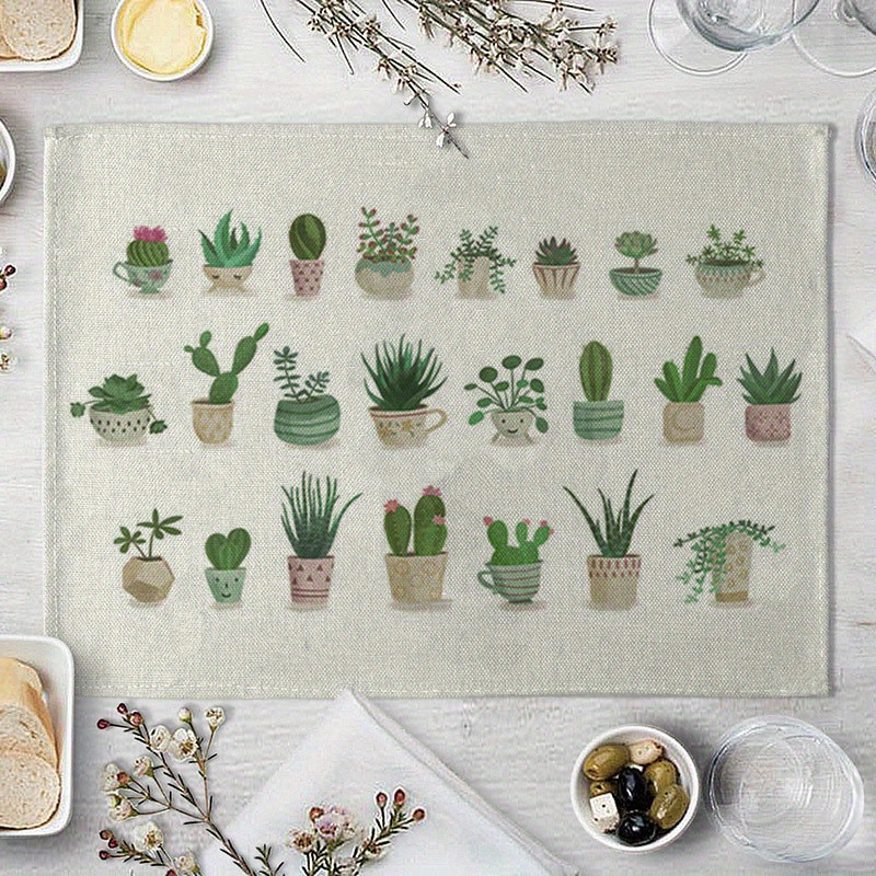 Cactus Printed Linen Placemats Color Contrast Washable - Temu Norway