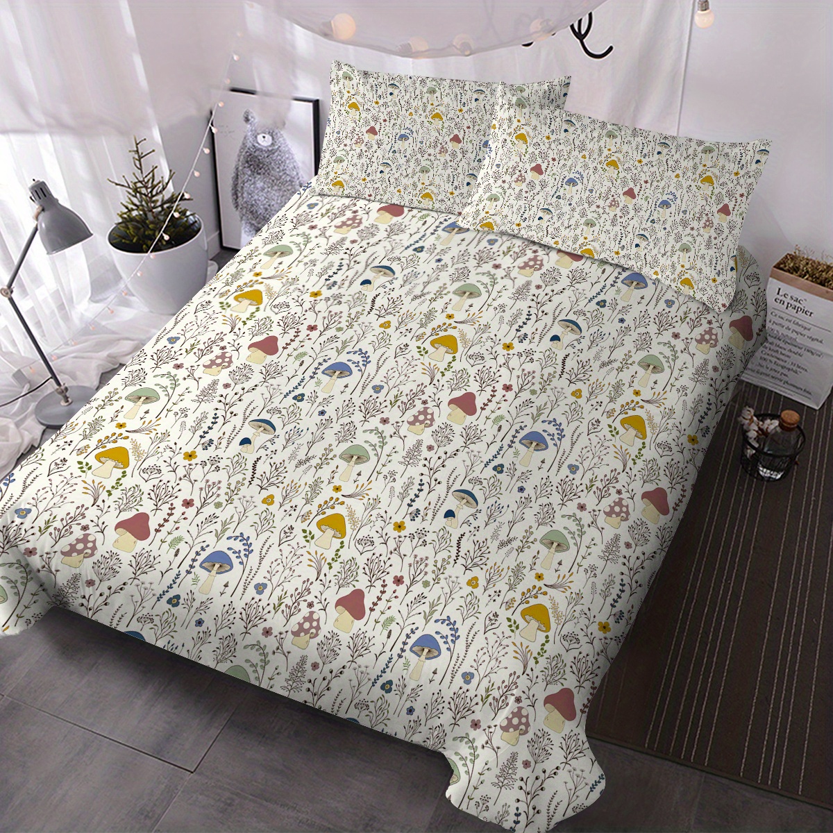 Duvet Cover Set Mushroom Floral Print Bedding Set Soft - Temu Australia