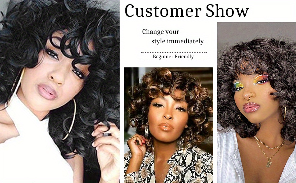 Short Curly Bob Cut Wig Bangs Synthetic Wig Beginners - Temu United