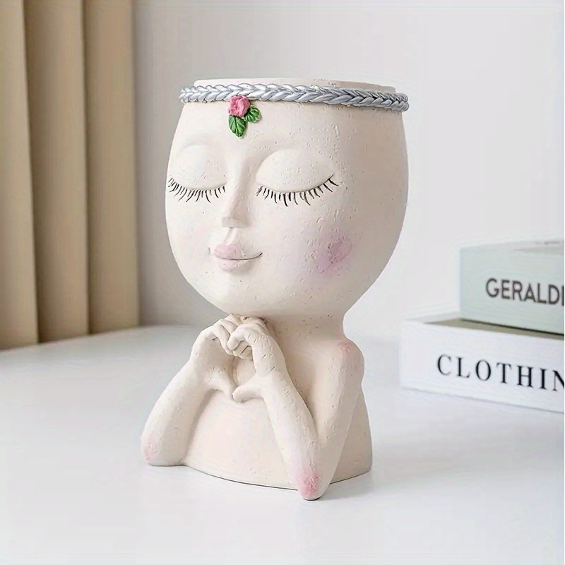 Plastic Flower Pots With Drainage Hole Girls Face Head Flower Planter ...