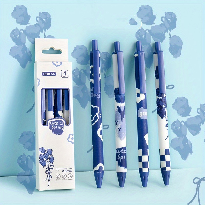 4pcs gel ink pens flower pattern retractable pens 0 5mm black ink gel ...