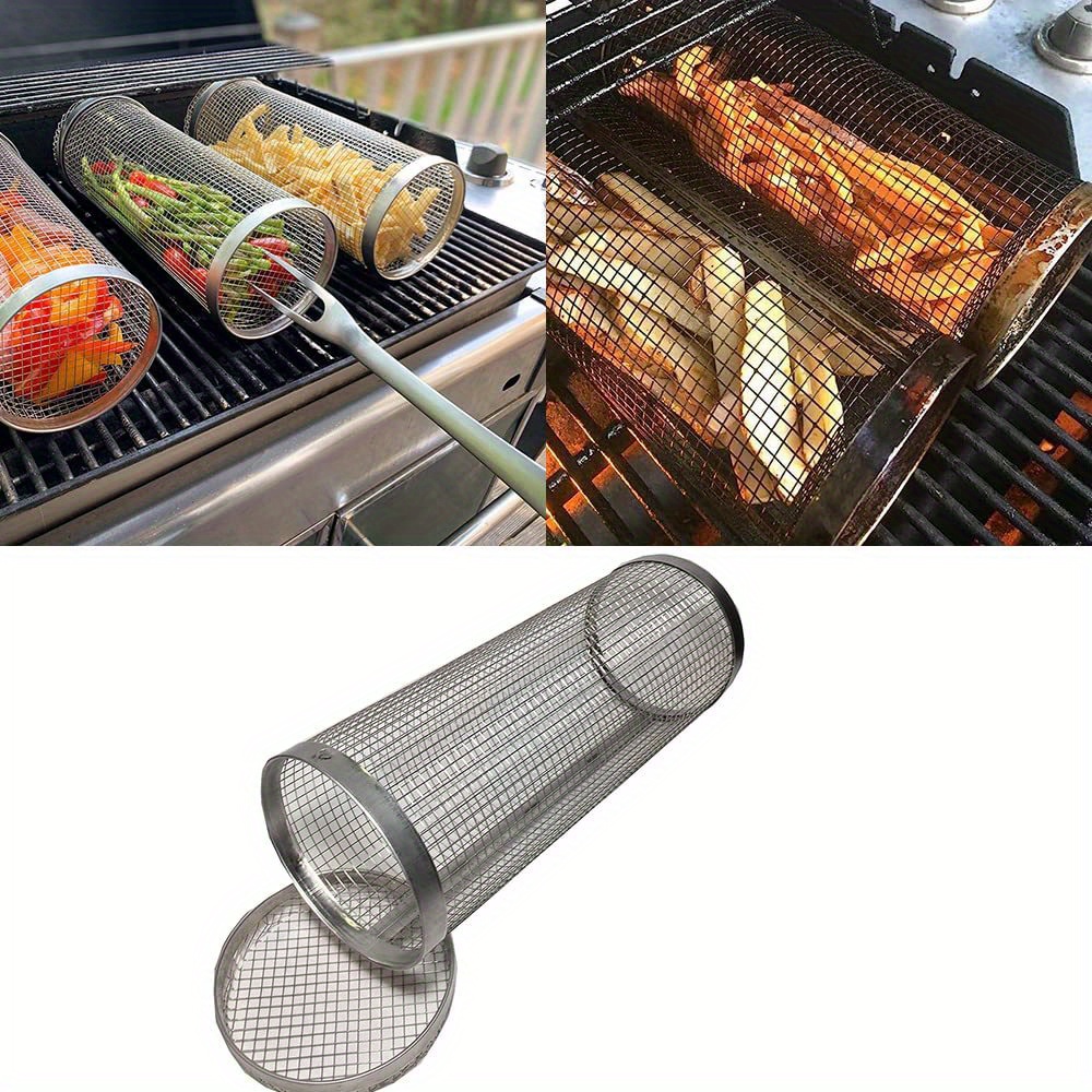 Bbq Rolling Grill Basket Stainless Steel Grilled Cage Round - Temu ...