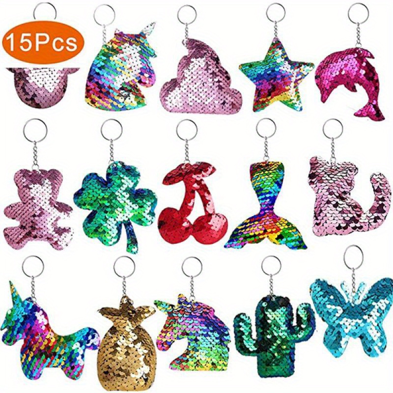 15pcs Sequins Keychain Cute Shiny Key Ring Purse Handbag Car Charm ...