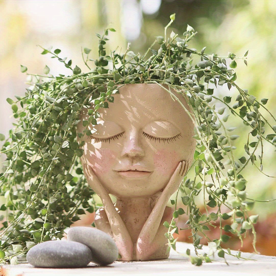 Plastic Flower Pots With Drainage Hole Girls Face Head Flower Planter ...