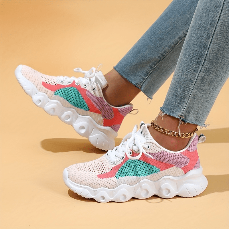 Women's Breathable Colorblock Sneakers Casual Flying Woven - Temu Norway